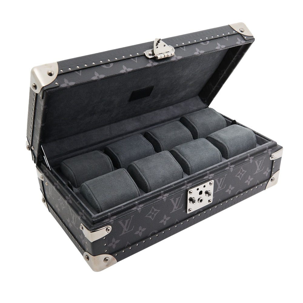 Louis Vuittton Leather Coffret 8 Montres Watch Box in Black Monogram SHW
