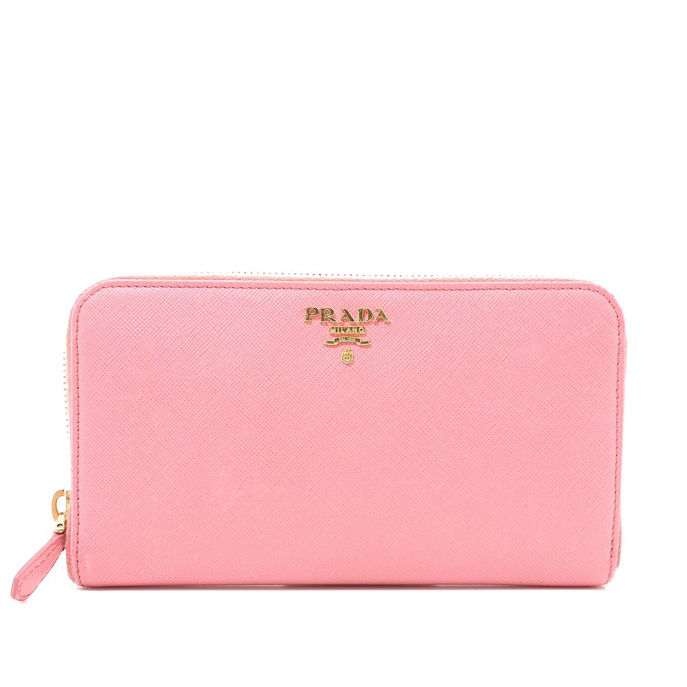 Prada Pink Saffiano Zip Around Wallet